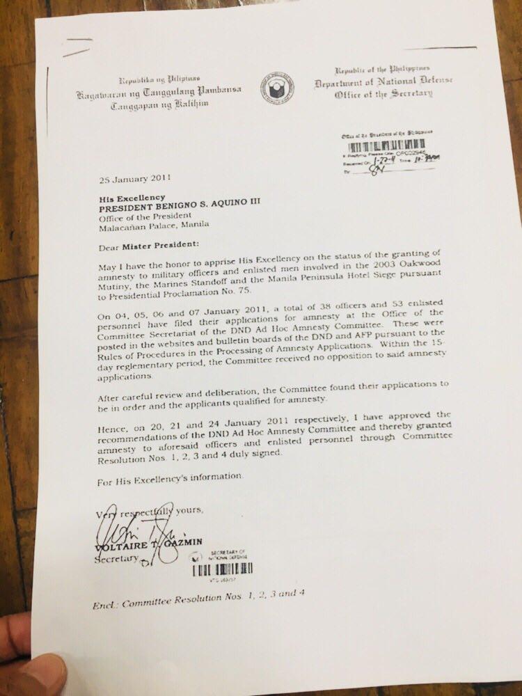 In photos: Documents Trillanes said are proof he applied for amnesty ...