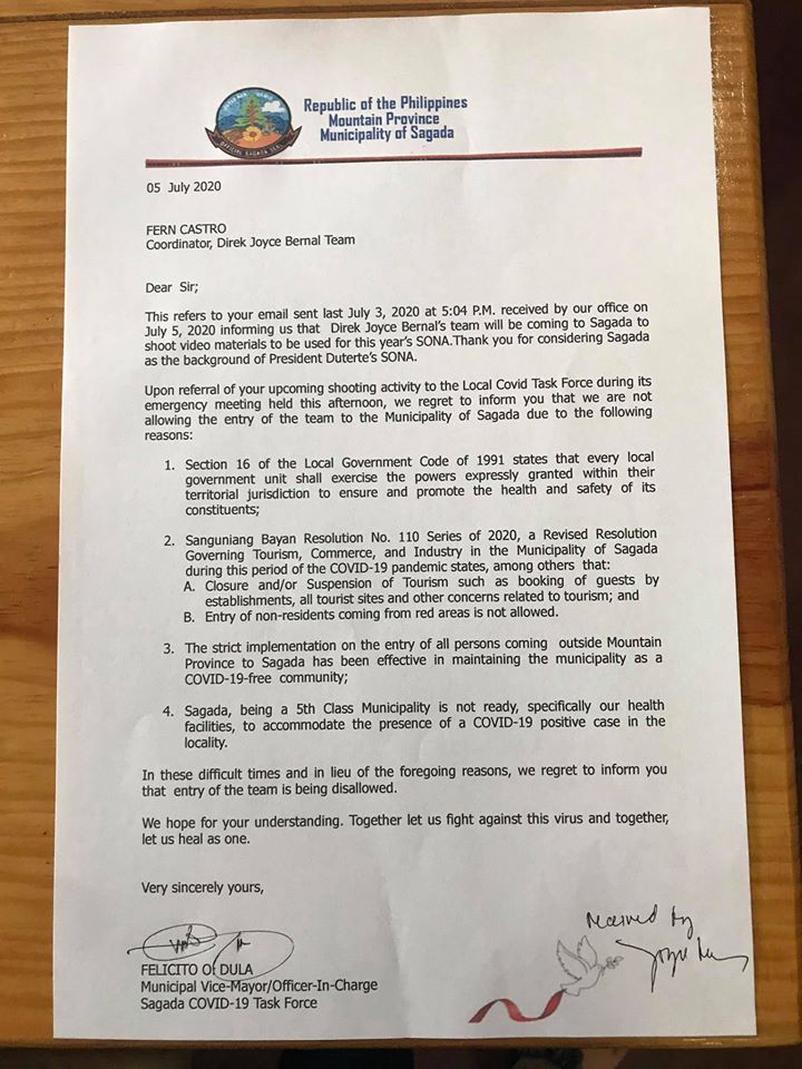 Sagada LGU Declines Request For Video Shoot Reportedly For SONA sagada-lgu-declines-request-for-video-shoot-reportedly-for-sona