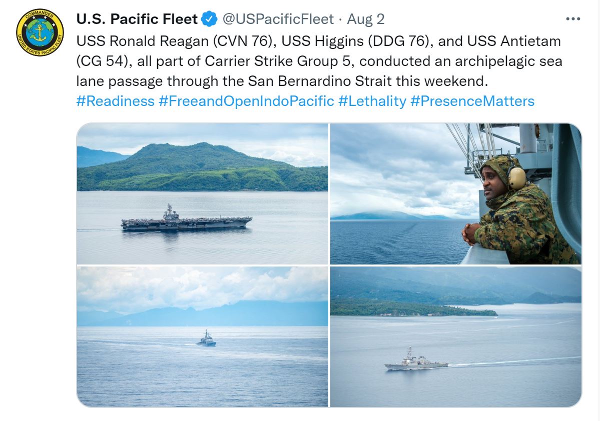 US Navy tweets photos of US warships' passage in PHL seas ahead of ...