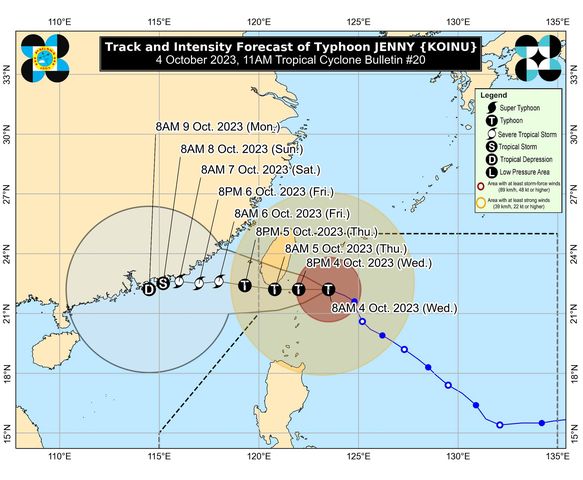 Typhoon "Jenny" maintains its strength; Signal No. 3 still hoisted over ...